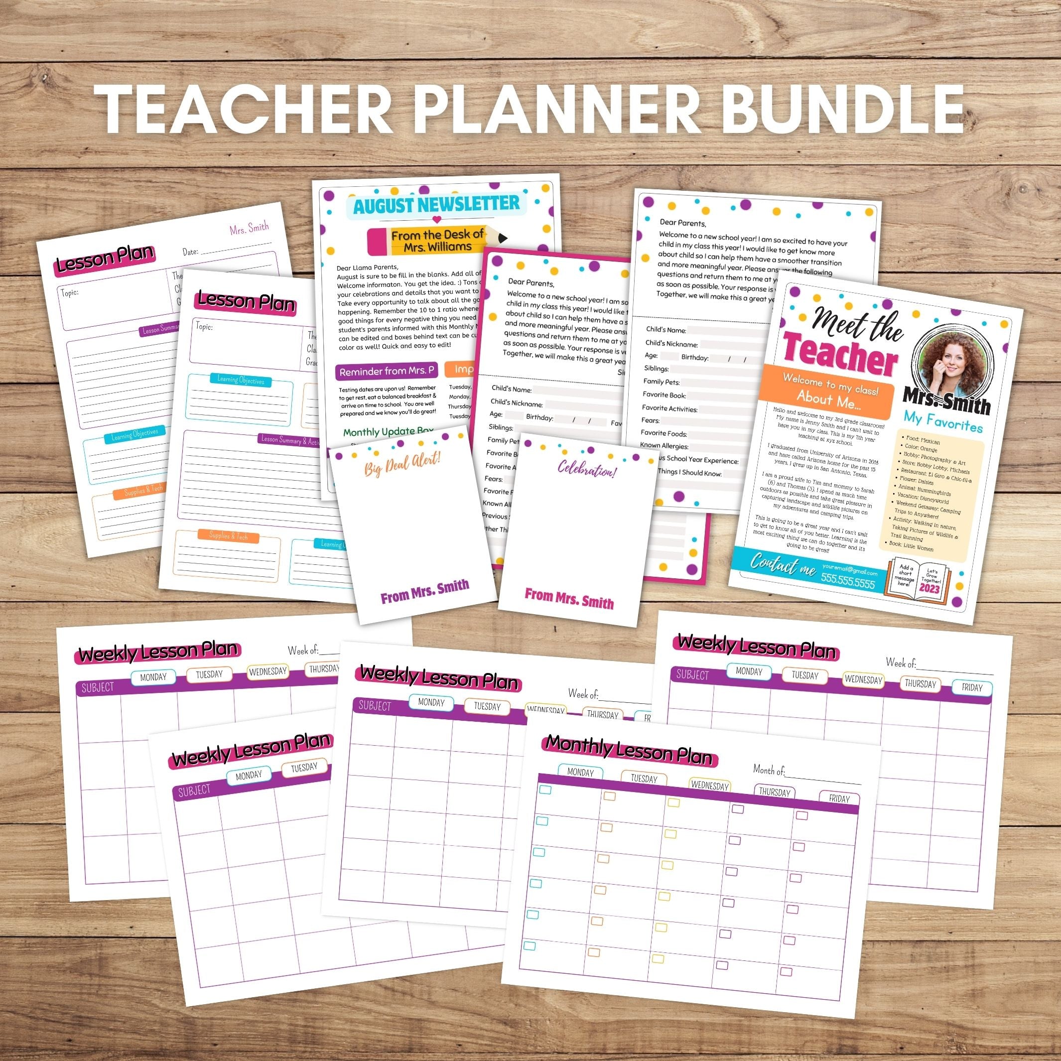 Bright Polka Dot Teacher Planner Bundle – Simple Desert Designs