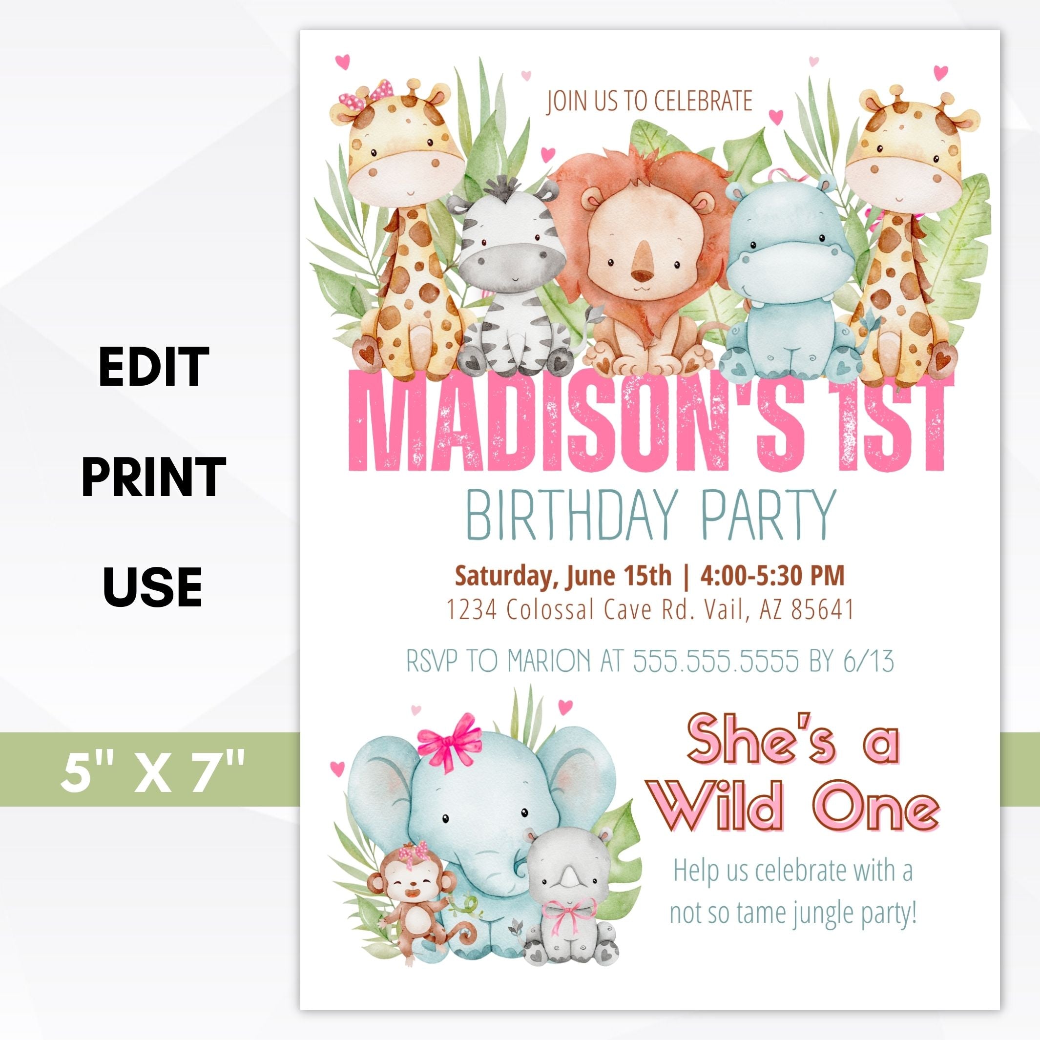 Pink Wild One First Birthday Invite – Simple Desert Designs
