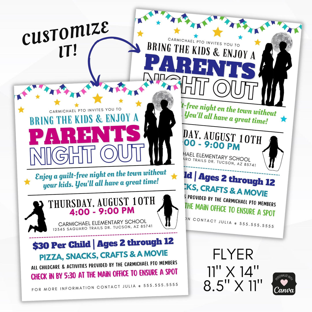 Parent Night Out Flyer Editable Template | Simple Desert Designs