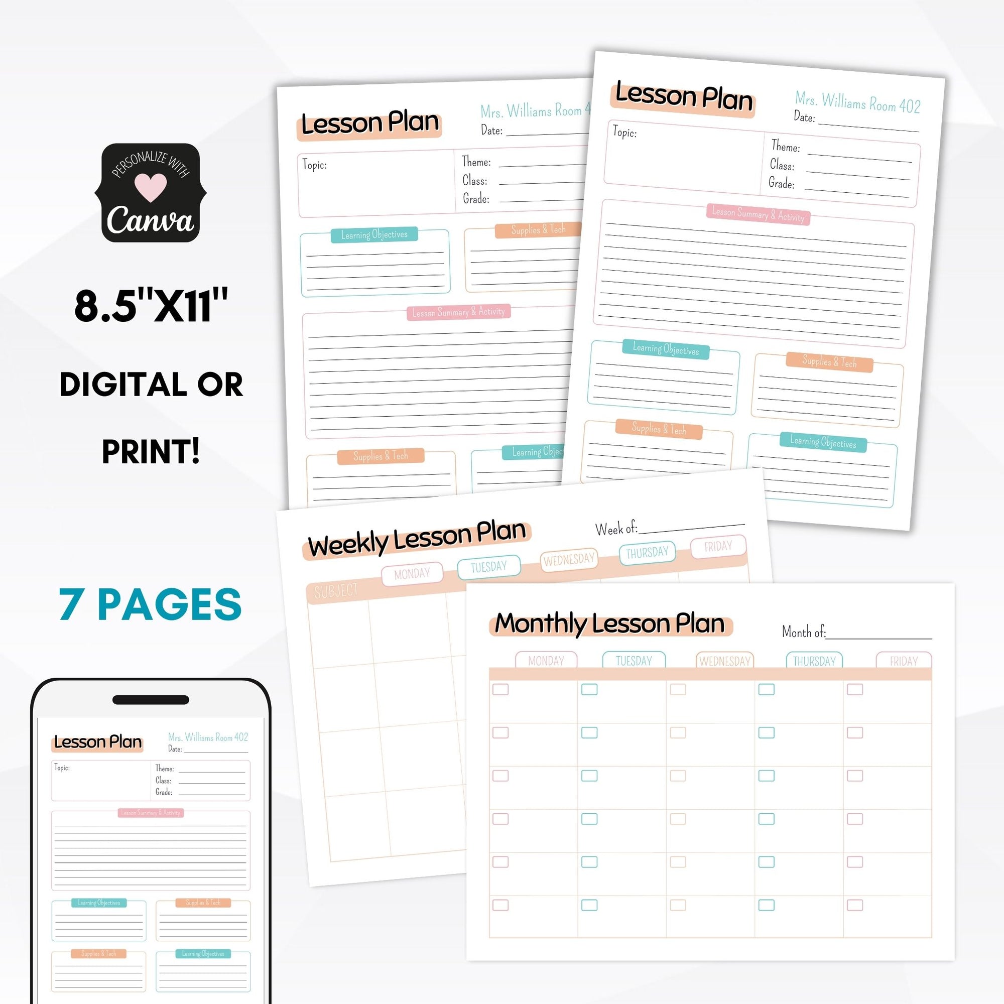 Editable Simple Lesson Plan Template Bundle - Simple Desert Designs