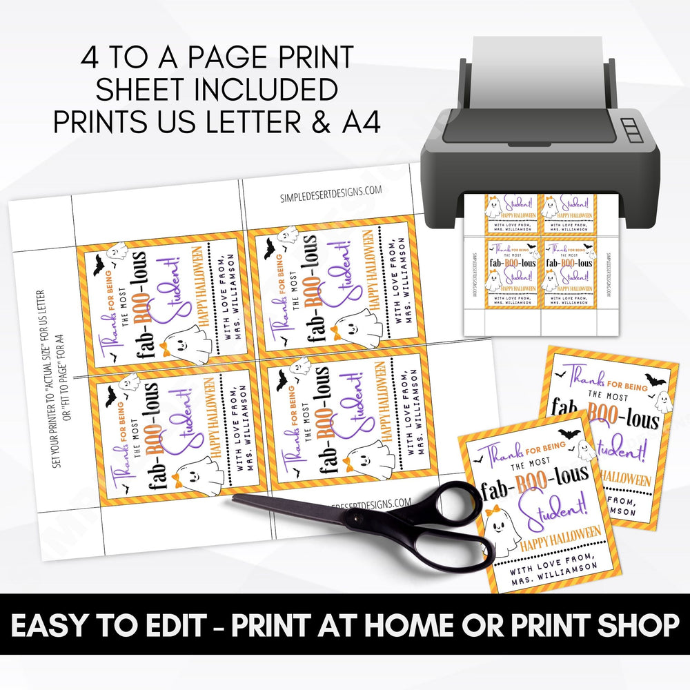 Halloween Treat Tags for Students - Simple Desert Designs