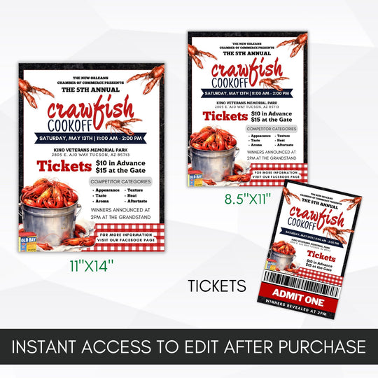 Crawfish Boil Flyer Poster Ticket Bundle | Simple Desert Designs