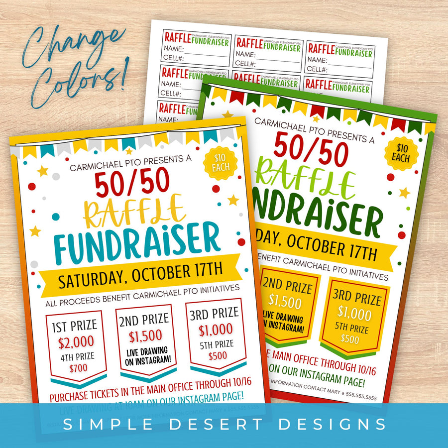 50 50 Raffle Flyer Set | Simple Desert Designs