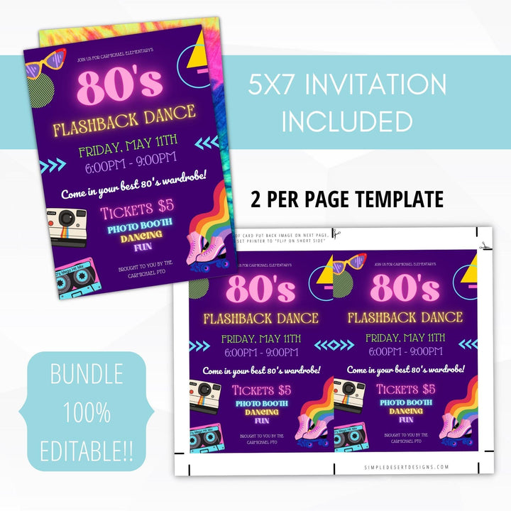 80's Retro Themed Dance Party Invite Bundle | Simple Desert Designs
