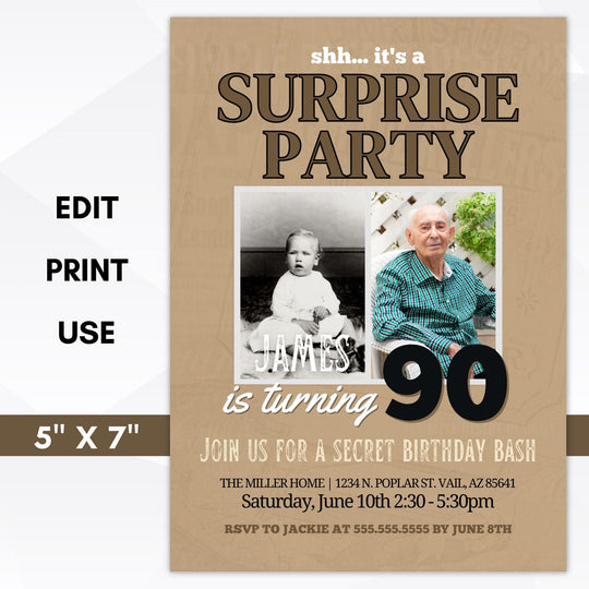 90th Birthday Party Invitation For Men – Simple Desert Designs