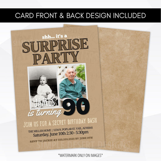 90th Birthday Party Invitation For Men – Simple Desert Designs