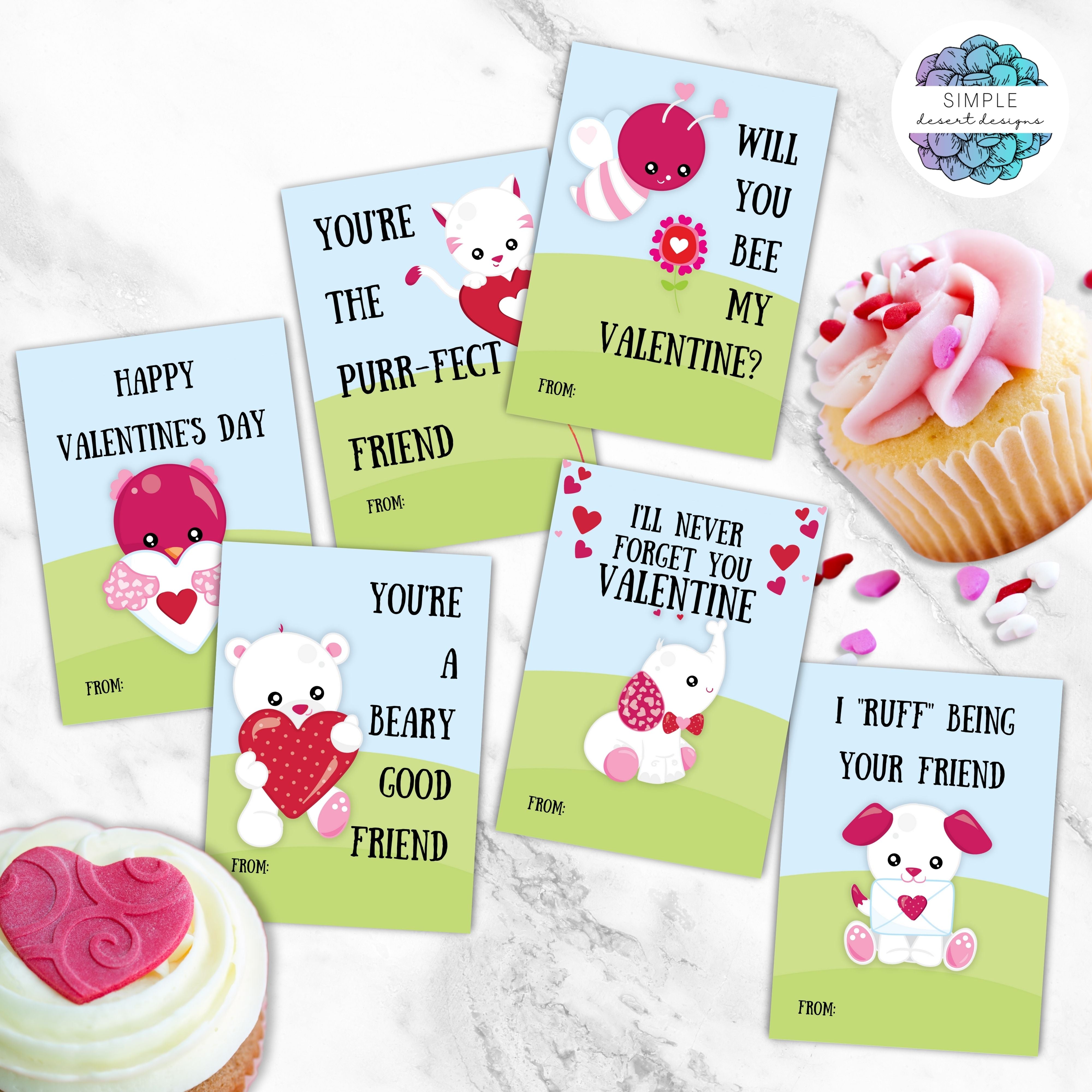 Editable Animal Classroom Valentine Cards – Simple Desert Designs
