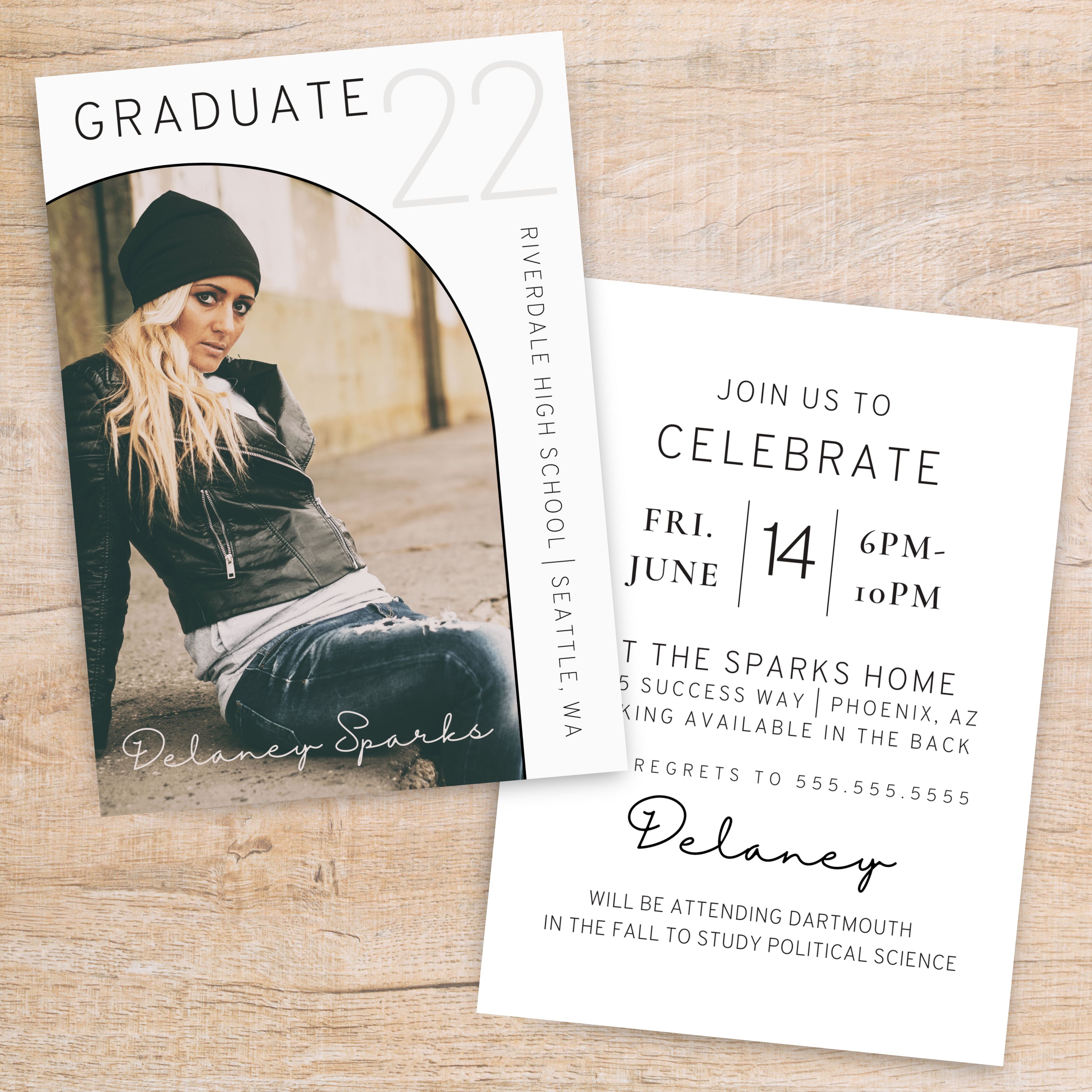 Minimal Arch Grad Announcement Invite – Simple Desert Designs