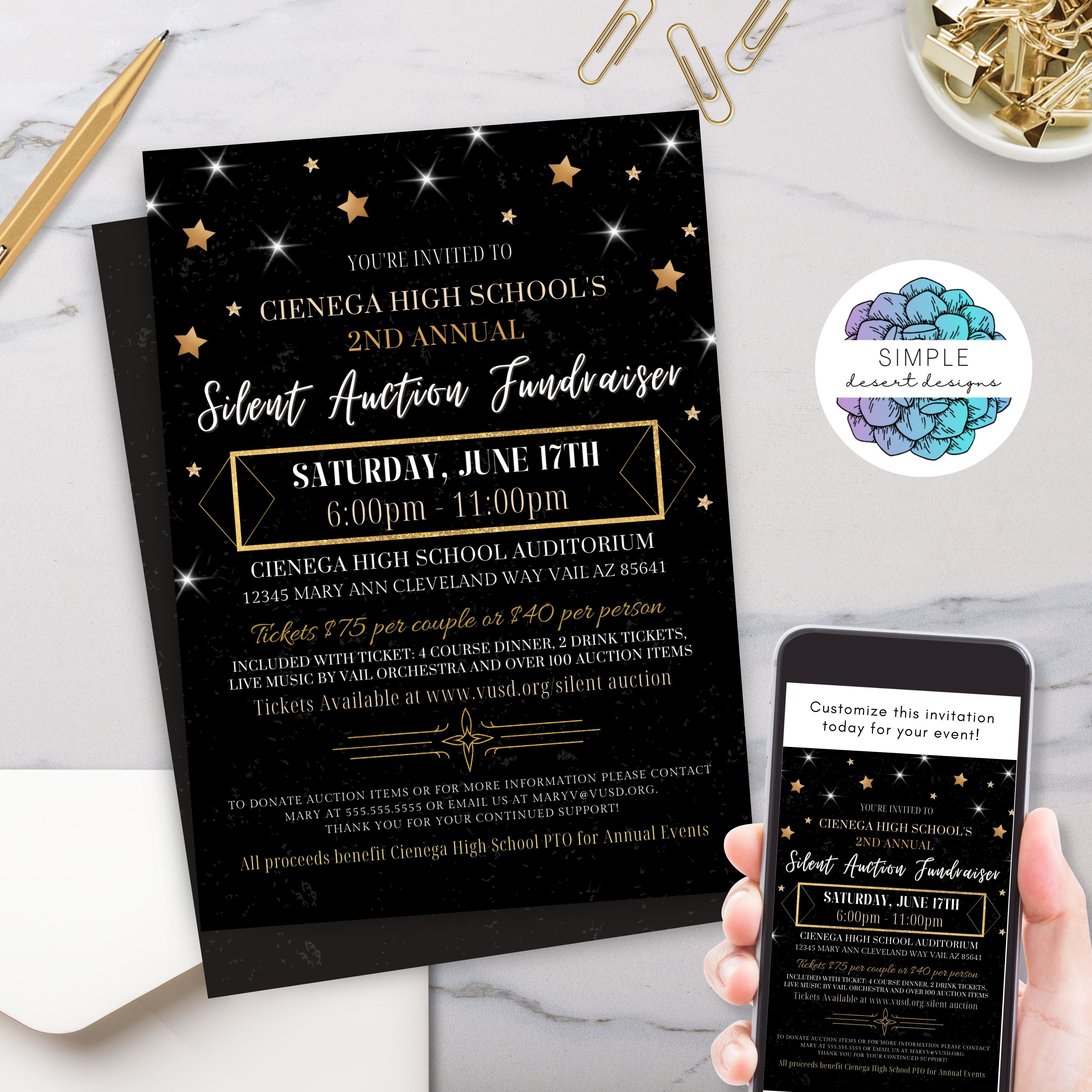 Auction Fundraiser Invitation Black – Simple Desert Designs