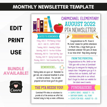August PTO PTA Newsletter Flyer Handout – Simple Desert Designs