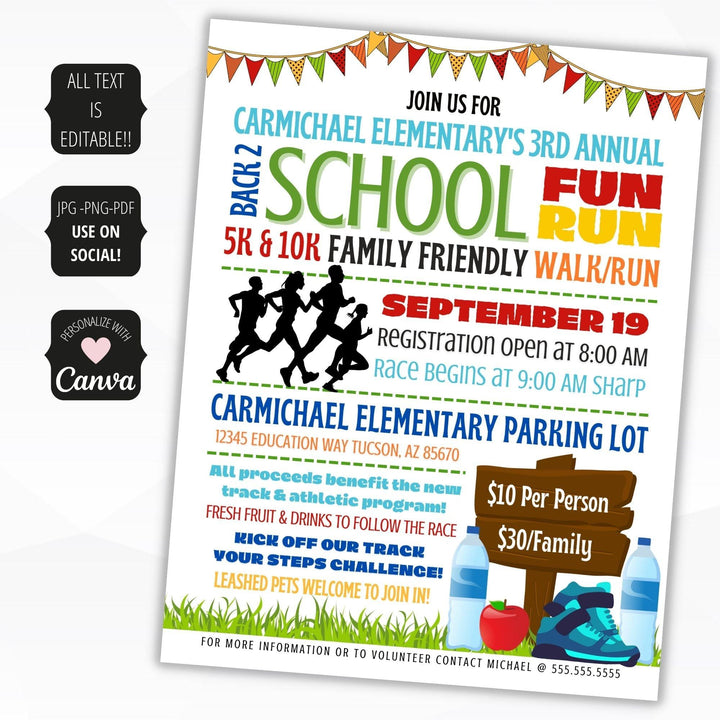 Back to School Fun Run Fundraiser Flyer Set | Simple Desert Designs