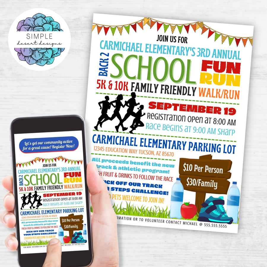 Back to School Fun Run Fundraiser Flyer – Simple Desert Designs