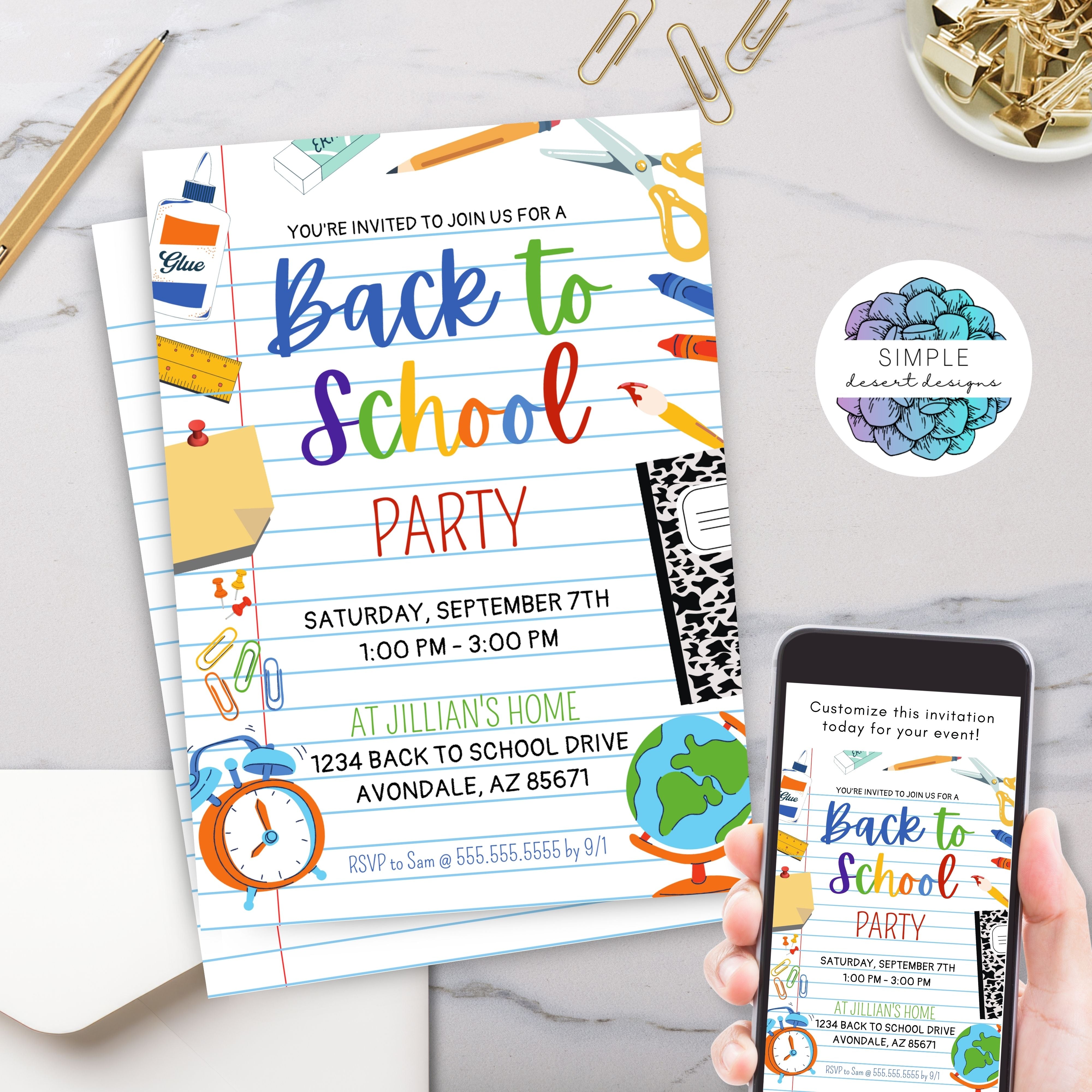 Editable Back to School Party Invitation – Simple Desert Designs