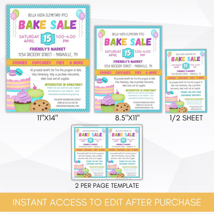 Colorful Bake Sale Fundraiser Flyers Set | Simple Desert Designs