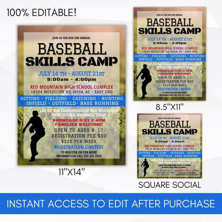 Baseball Skills Camp Flyers Marketing Set | Simple Desert Designs