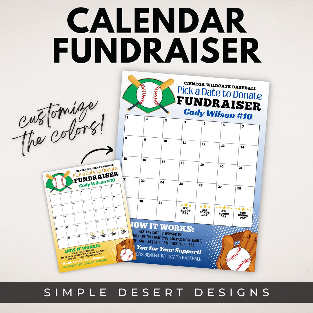 Baseball Calendar Fundraiser Template | Simple Desert Designs