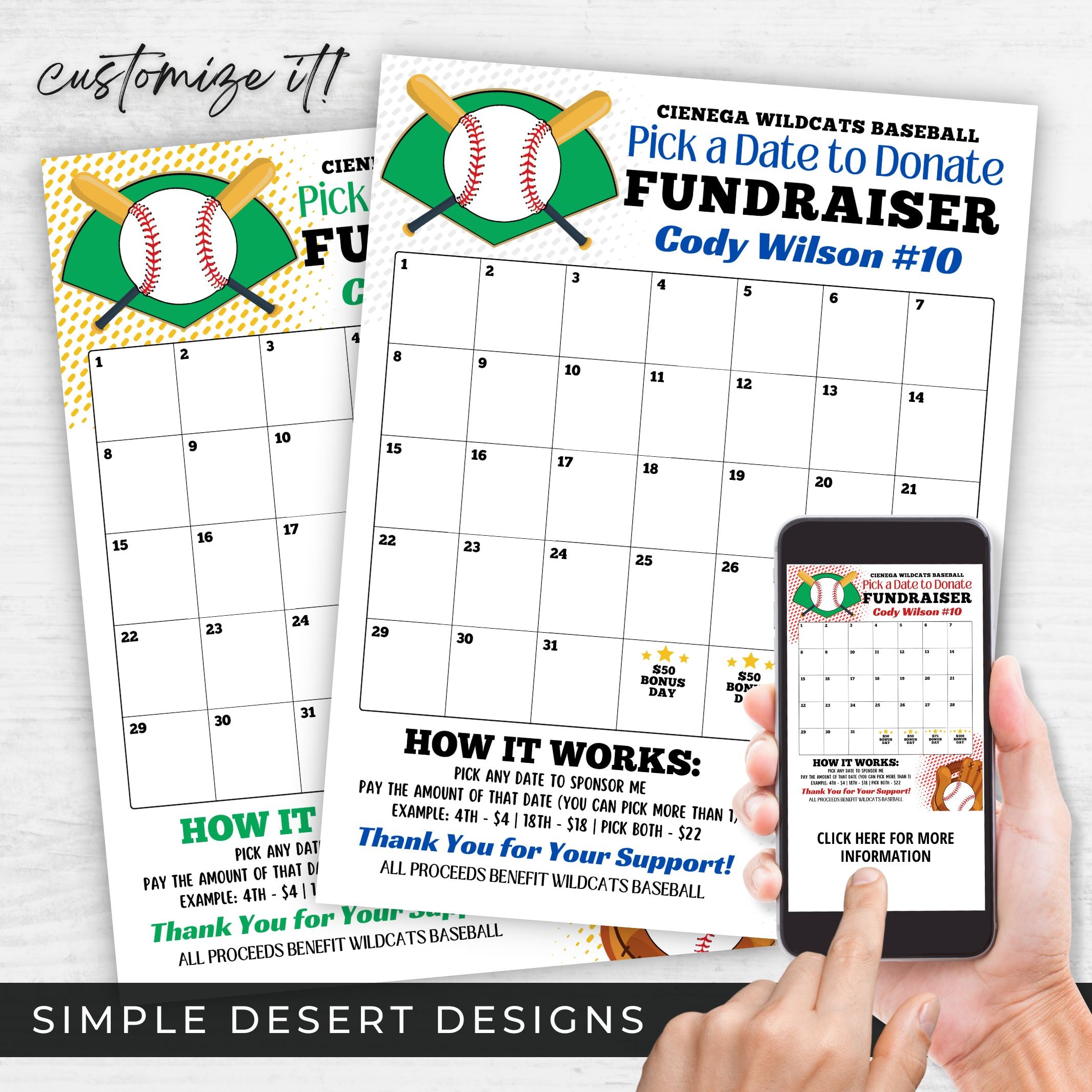Customizable Baseball Calendar Fundraiser – Simple Desert Designs