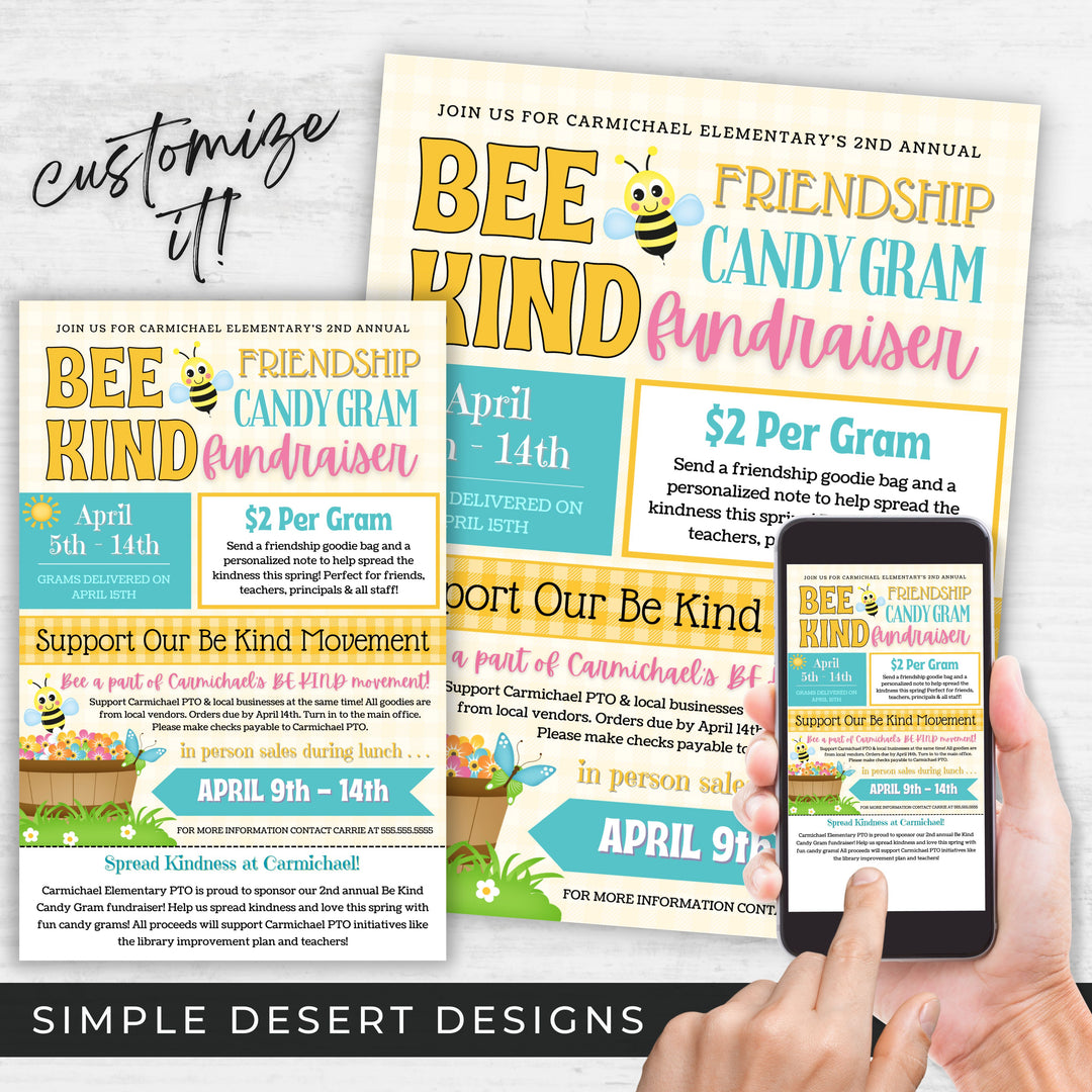 Be Kind Candy Gram Fundraiser Flyer Set | Simple Desert Designs