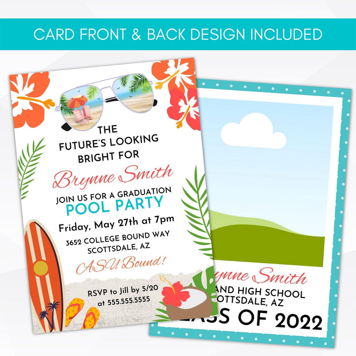 Beach Pool Party Grad Invite | Simple Desert Designs