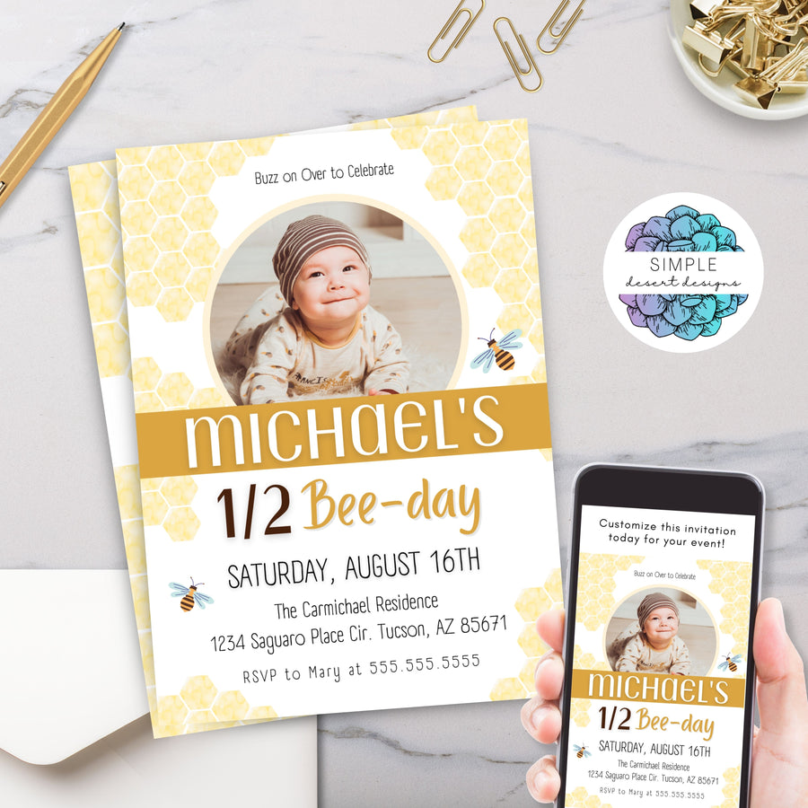 Bee Birthday Invite | Simple Desert Designs