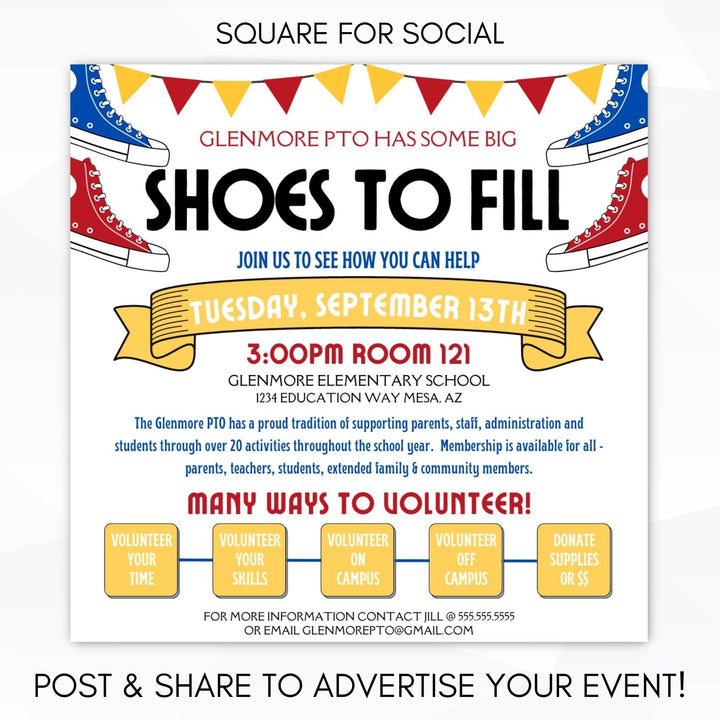 Big Shoes to Fill Volunteer Recruitment Membership Flyers | Simple ...
