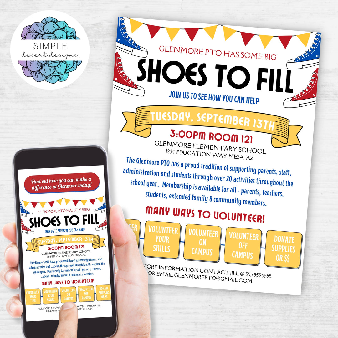 Big Shoes to Fill Volunteer Recruitment Membership Flyers | Simple ...