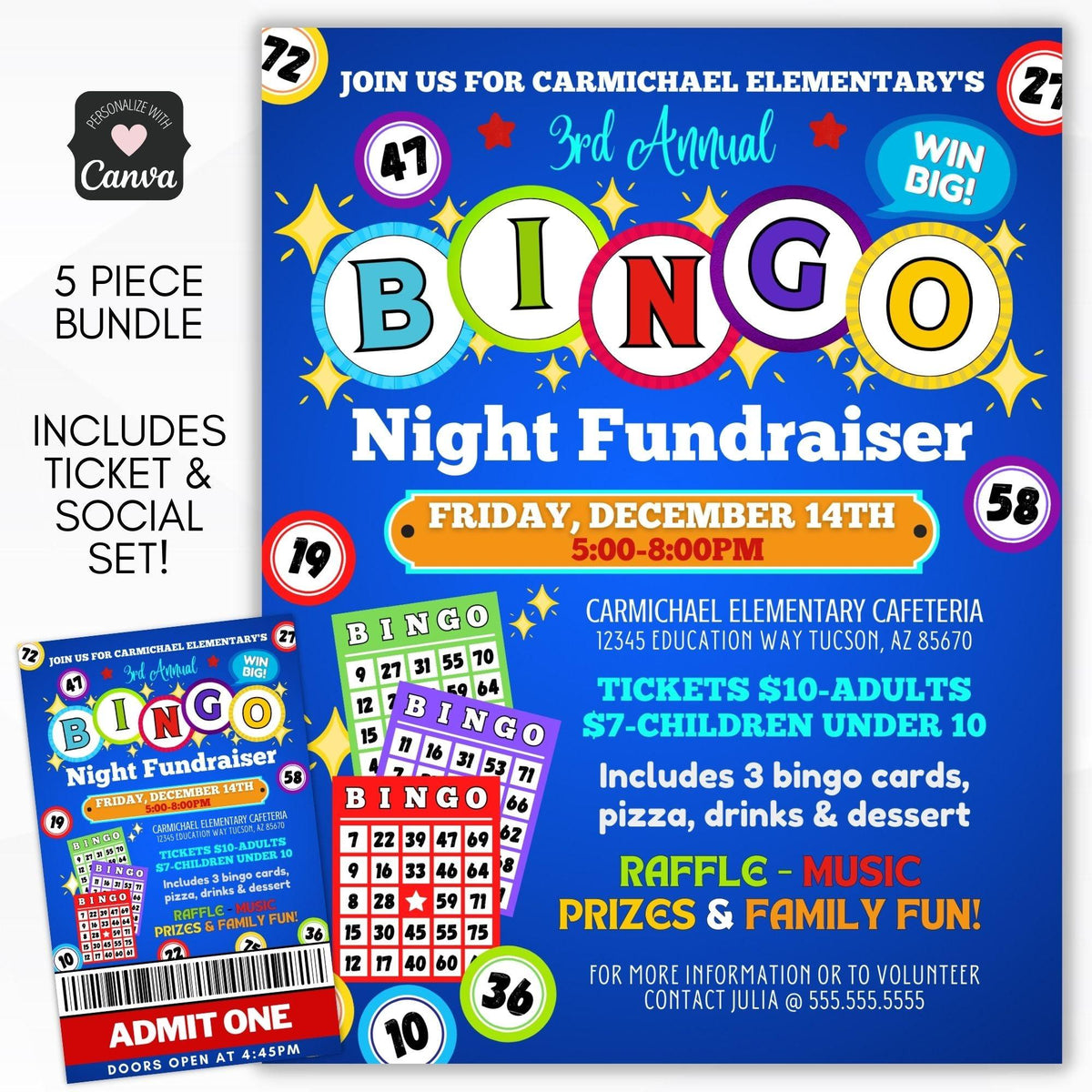Editable Bingo Fundraiser Flyer & Ticket Bundle - Simple Desert Designs