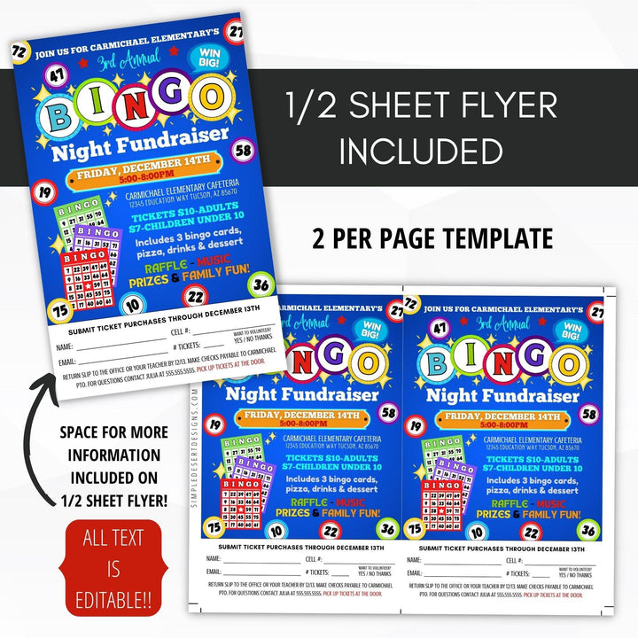 Bingo Fundraiser Event Flyer Ticket Set – Simple Desert Designs