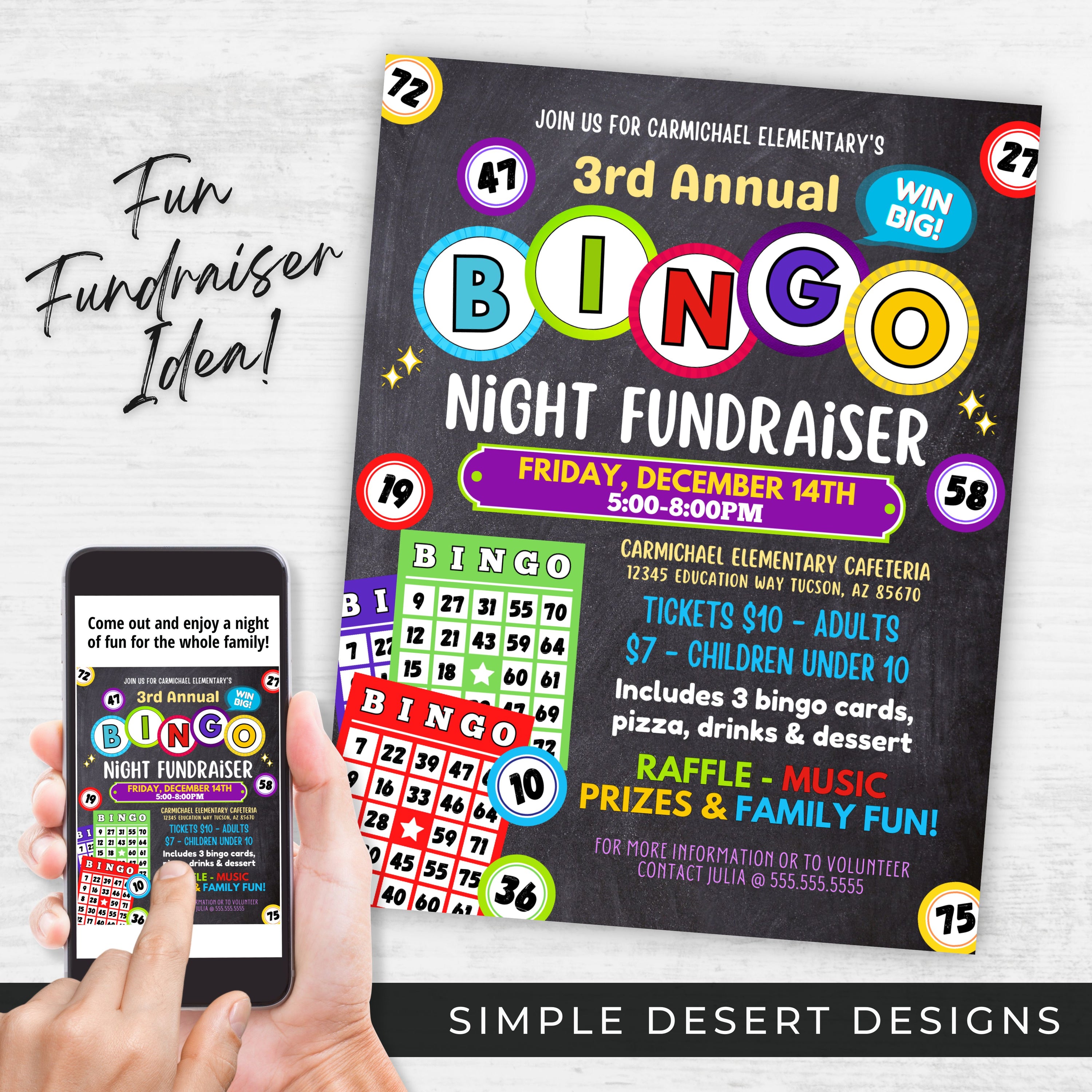 Bingo Theme Fundraiser Flyer Template - Simple Desert Designs
