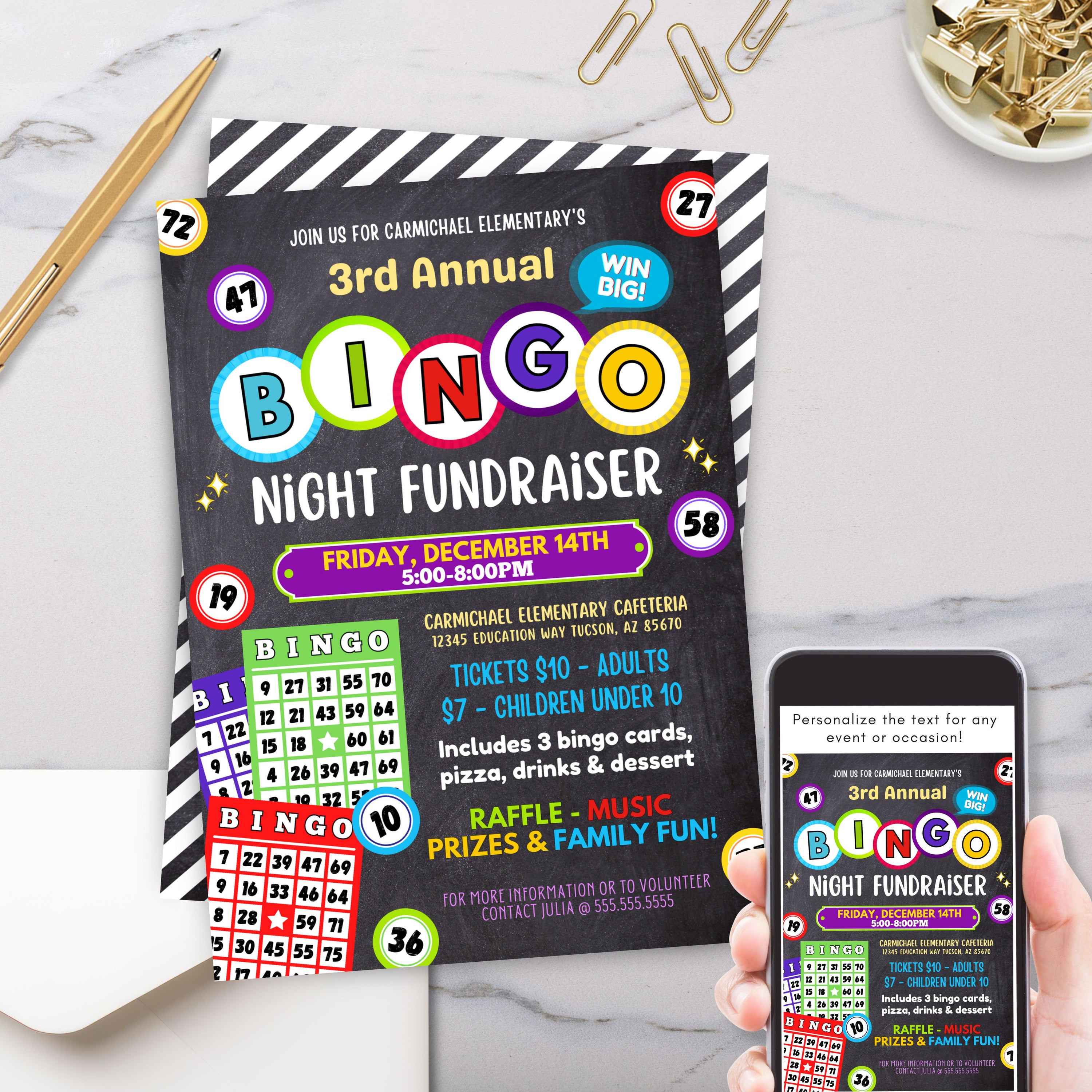 Colorful Bingo Fundraiser Invitation Template - Simple Desert Designs