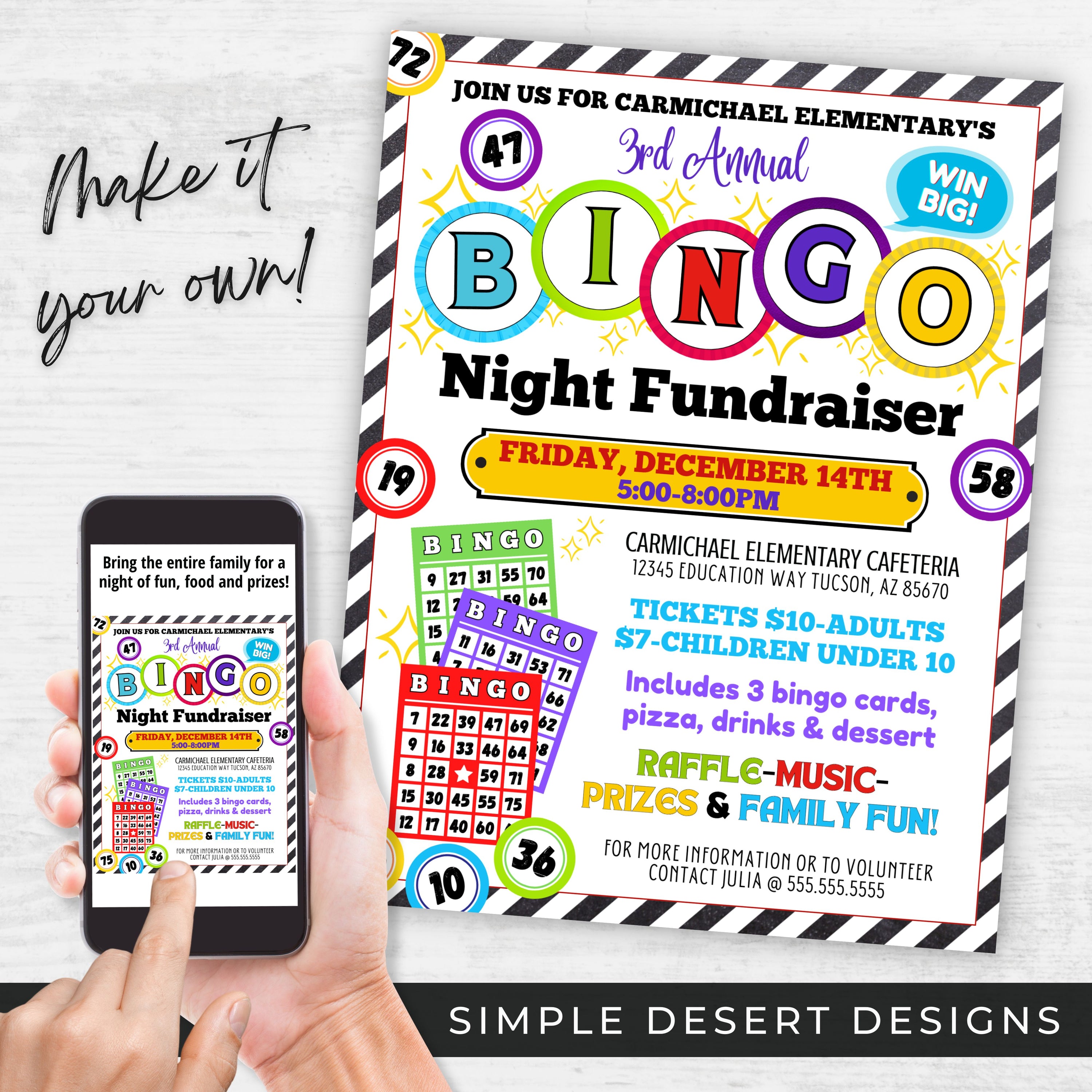 Bingo Night Fundraiser Flyer Template - Simple Desert Designs