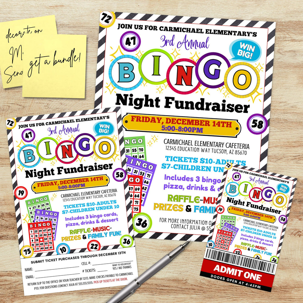 Bingo Fundraiser Flyer & Ticket Bundle - Simple Desert Designs
