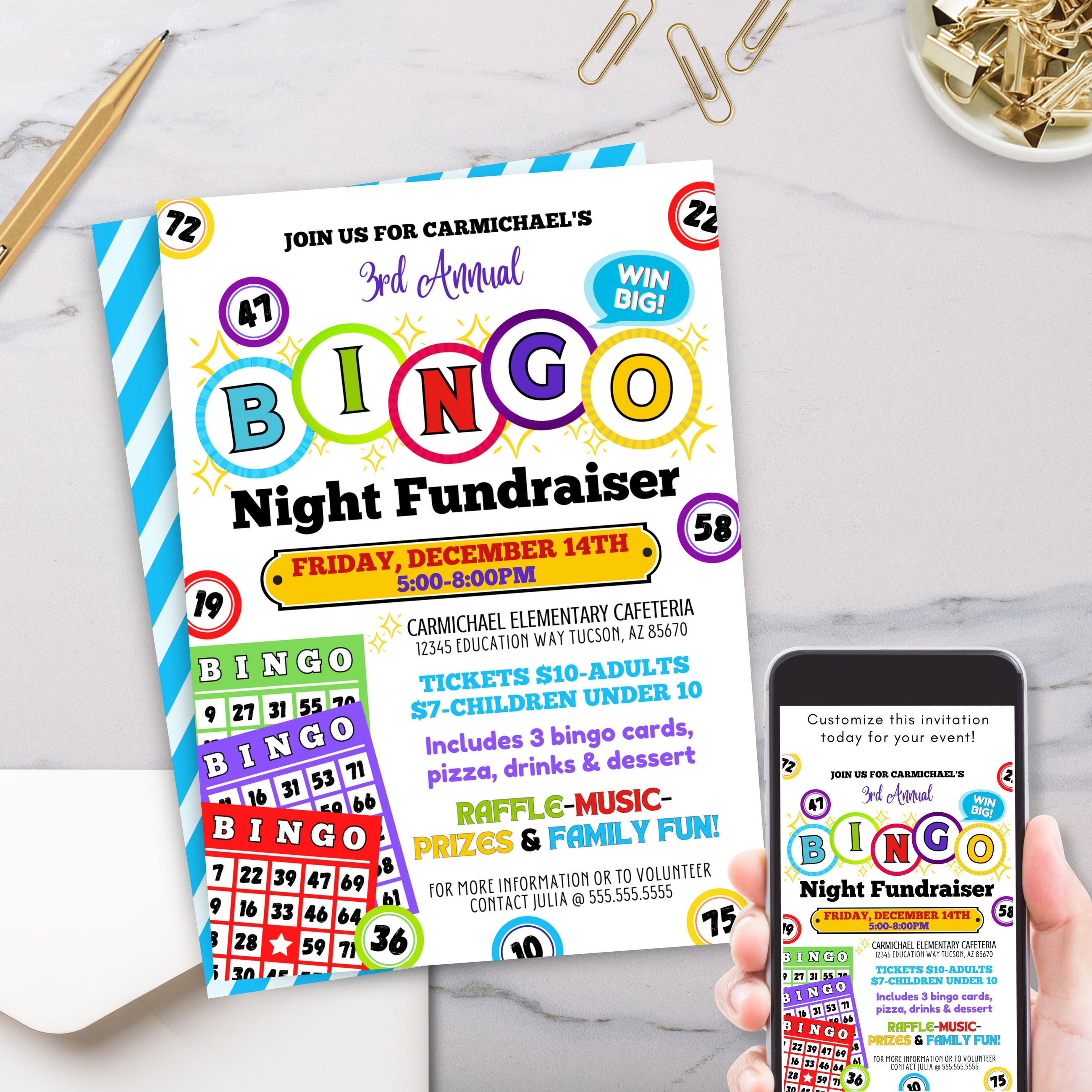 Bingo Fundraiser Invitation Template - Simple Desert Designs