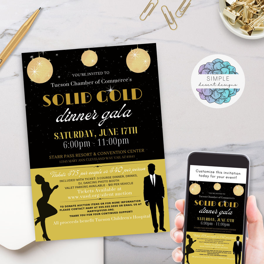 Black and Gold Charity Gala Invitation – Simple Desert Designs