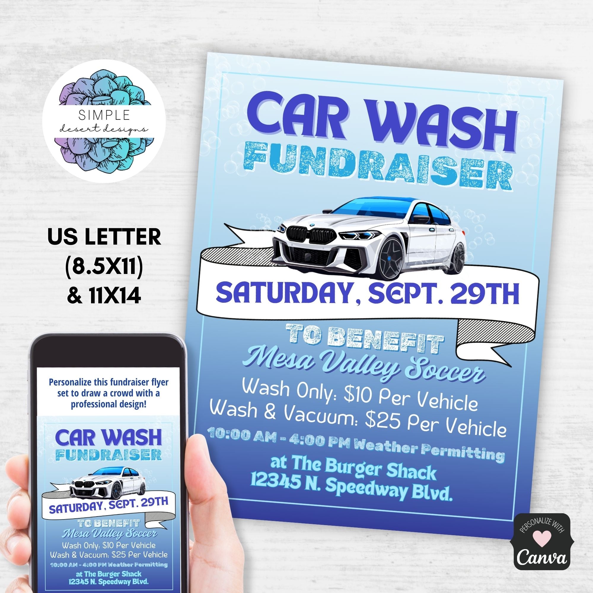 Blue Car Wash Fundraiser Flyers – Simple Desert Designs