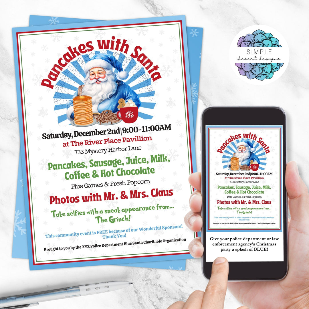 Police Department Blue Santa Breakfast Flyers | Simple Desert Designs