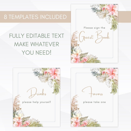 Boho Tropical Baby Shower Table Signs – Simple Desert Designs