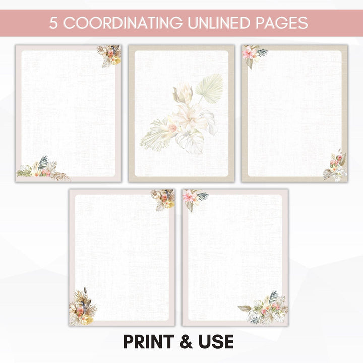 Boho Tropical Floral Journal Paper Set – Simple Desert Designs