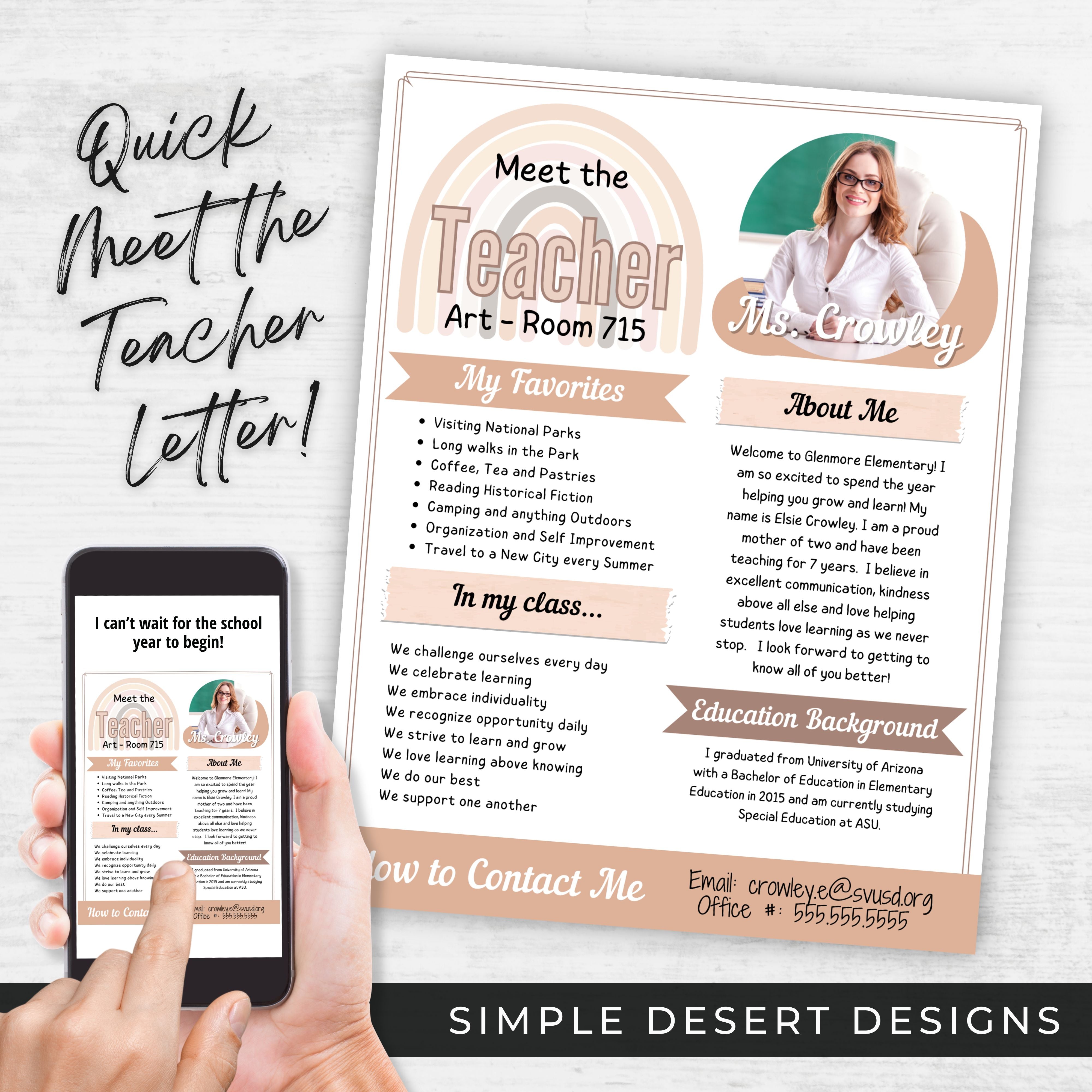 Editable Meet the Teacher Boho Rainbow – Simple Desert Designs