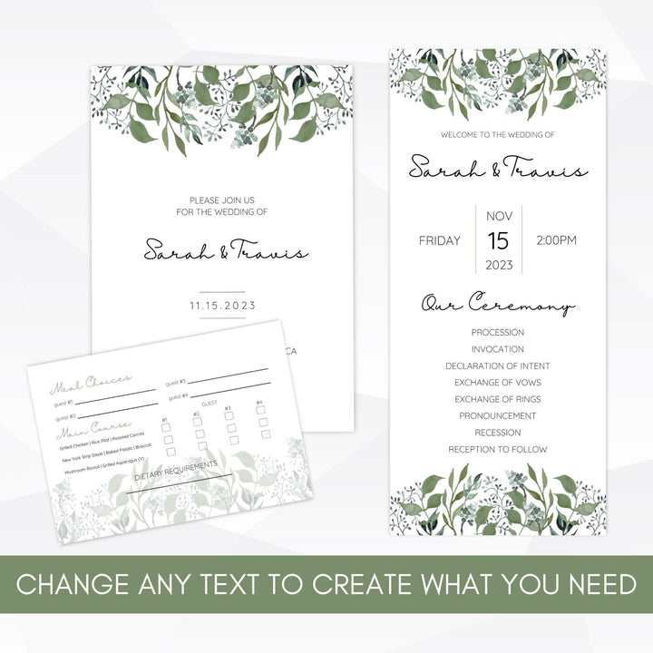 Botanical Greenery Wedding Invitation Set – Simple Desert Designs