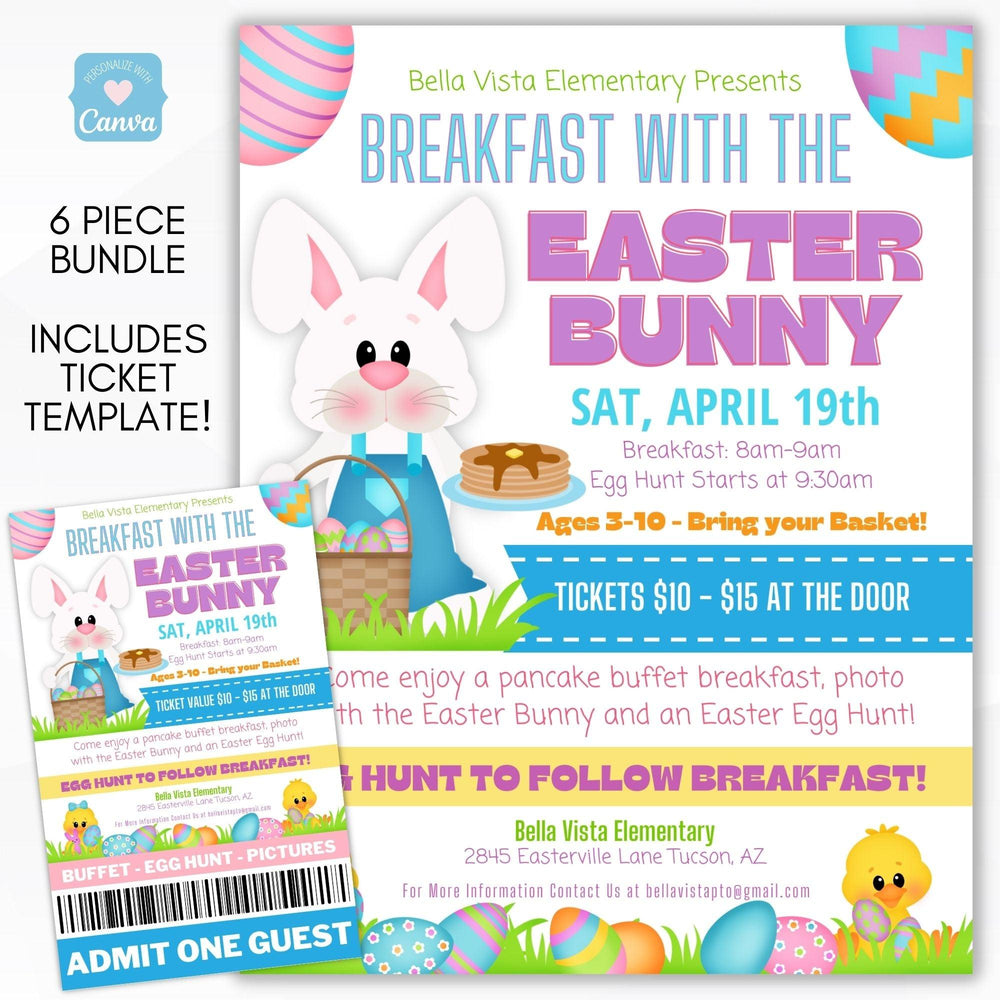 Breakfast With Easter Bunny Flyer Sign Ticket Bundle | Simple Desert ...