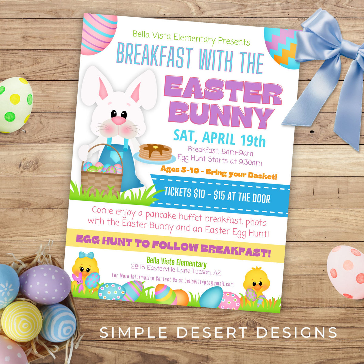 Breakfast Easter Bunny Flyer Template - Simple Desert Designs