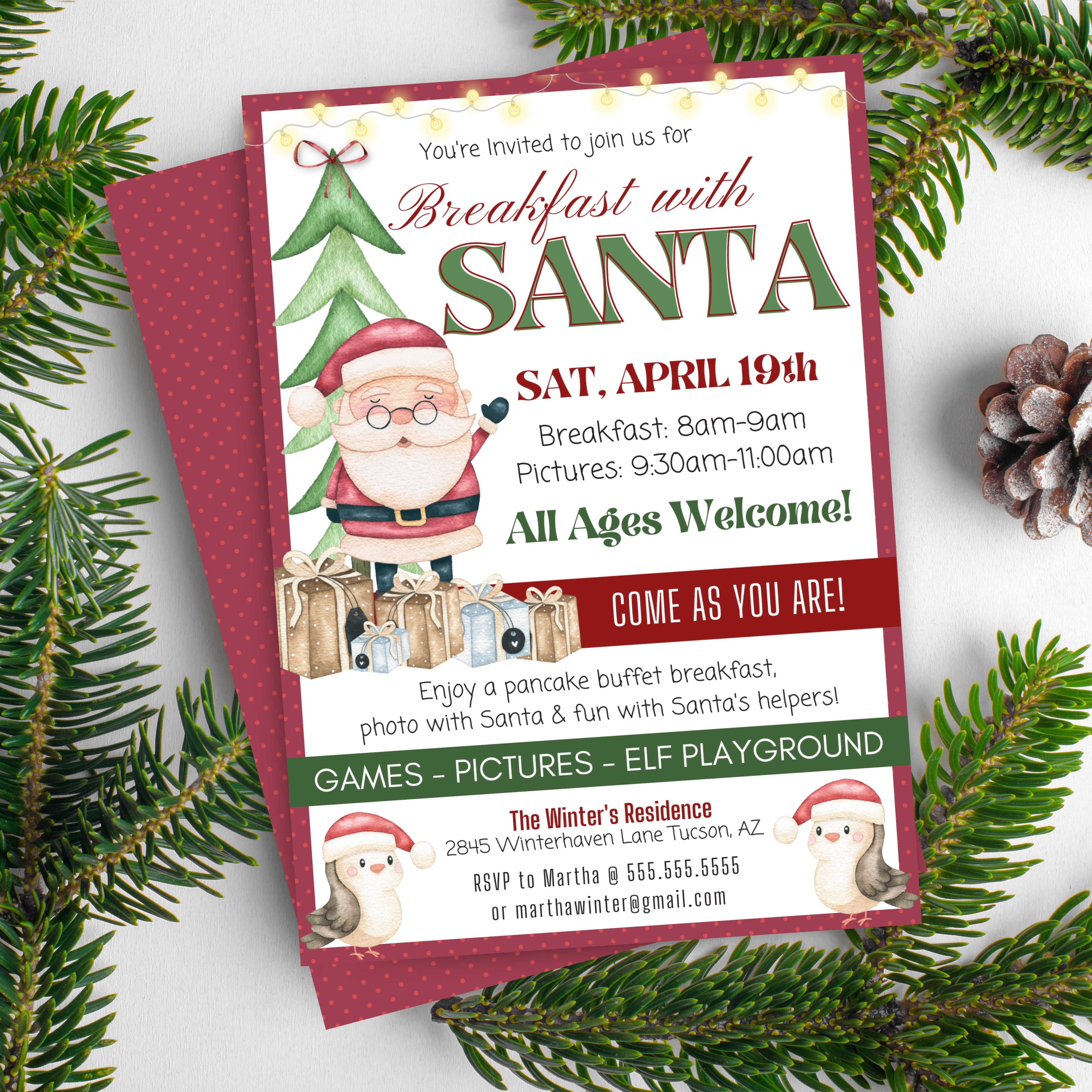 Christmas Breakfast Santa Party Invite – Simple Desert Designs