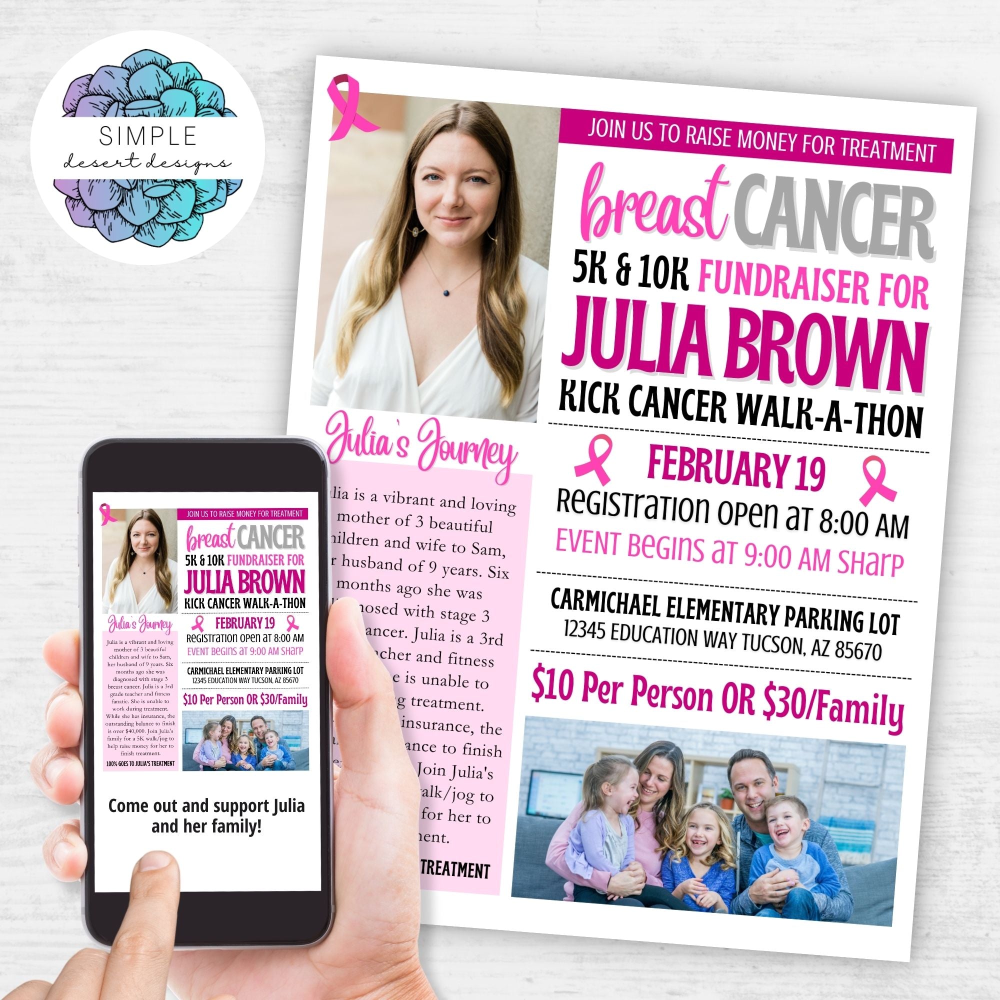 Custom Breast Cancer Fundraiser Flyer – Simple Desert Designs