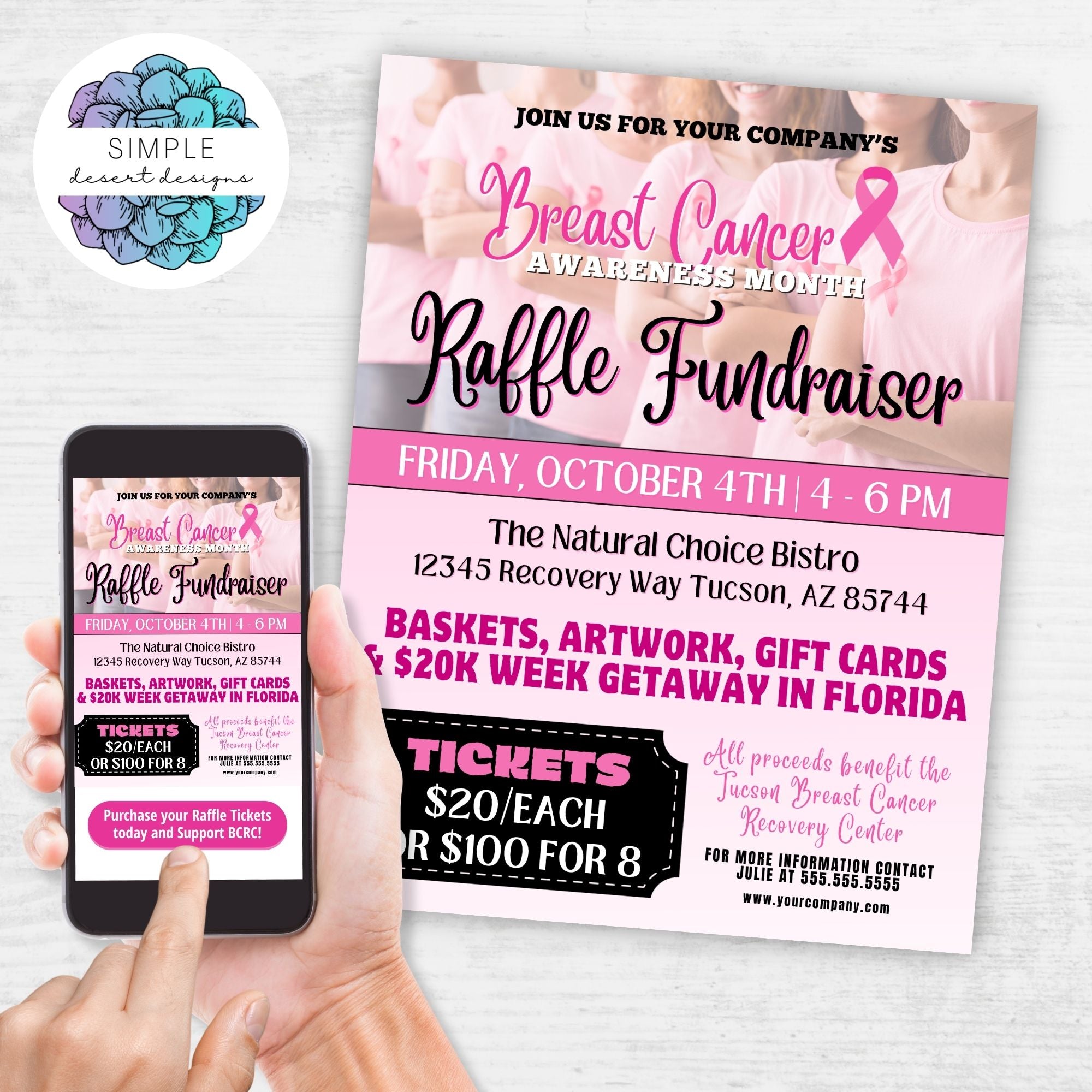Breast Cancer Fundraiser Event Flyers – Simple Desert Designs