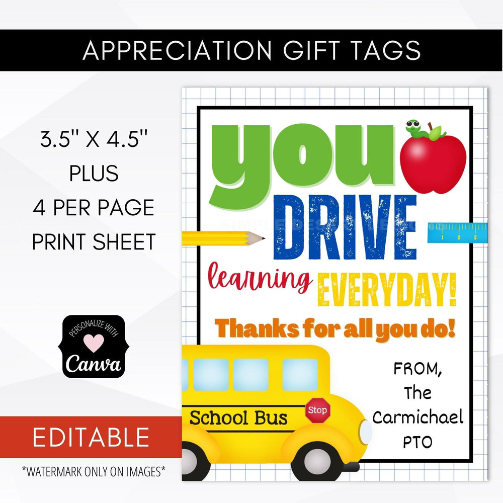 Bus Driver Appreciation Gift Tag – Simple Desert Designs
