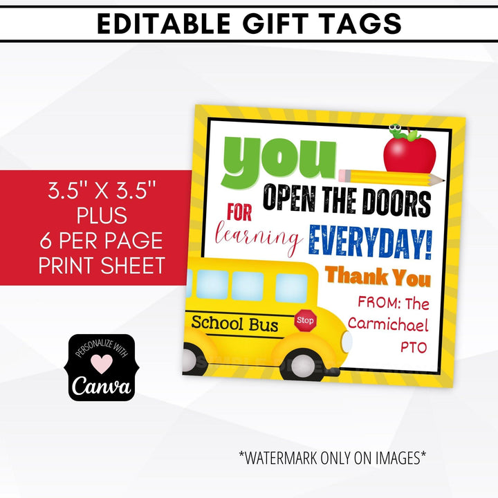 Bus Driver Appreciation Gift Tags Set | Simple Desert Designs