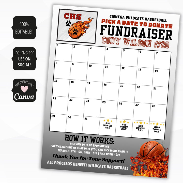 Pick a Day Calendar Fundraiser Basketball | Simple Desert Designs