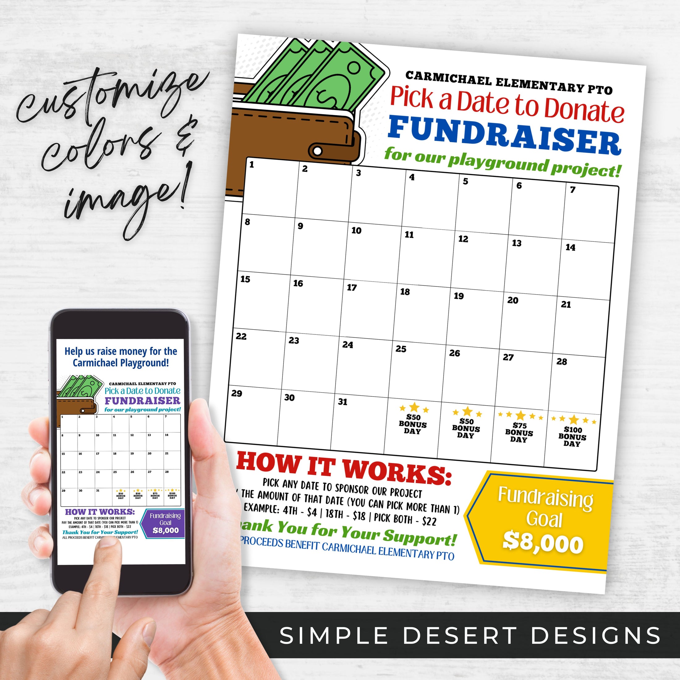 Editable Calendar Fundraiser Flyer - Simple Desert Designs