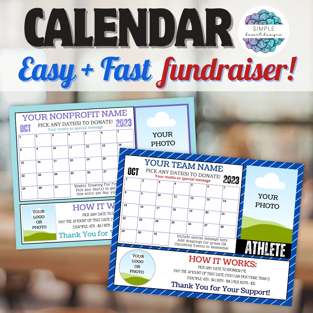 Calendar Fundraiser Templates Any Sport | Simple Desert Designs